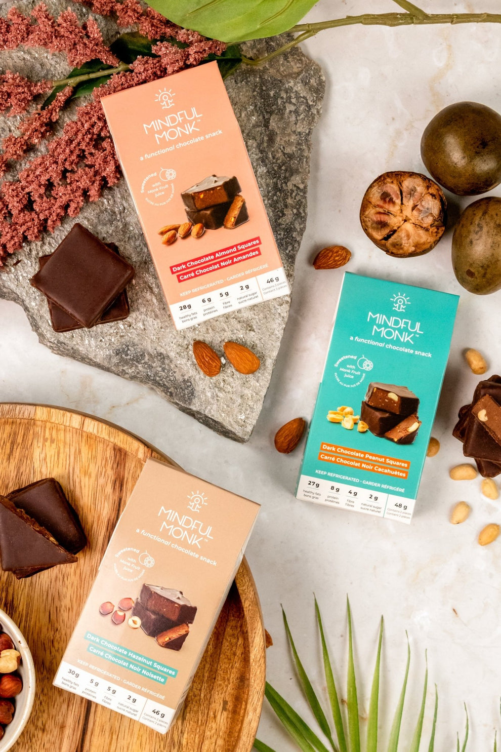 Monk Fruit | Dark Chocolate Hazelnut Squares | Mindful Monk